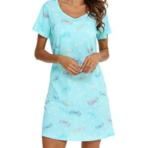 ENJOYNIGHT Women's Sleepwear Cotton Sleep Tee Short Sleeves Print Sleepshirt (Medium, Flying)