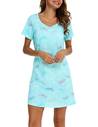 ENJOYNIGHT Women's Sleepwear Cotton Sleep Tee Short Sleeves Print Sleepshirt (Medium, Flying)