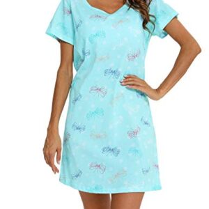 ENJOYNIGHT Women's Sleepwear Cotton Sleep Tee Short Sleeves Print Sleepshirt (Medium, Flying)