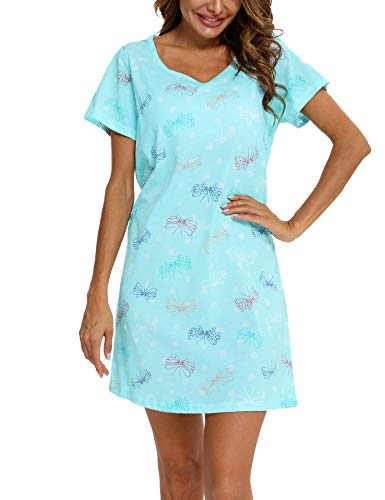 ENJOYNIGHT Women's Sleepwear Cotton Sleep Tee Short Sleeves Print Sleepshirt (Medium, Flying)