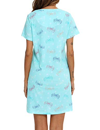 ENJOYNIGHT Women's Sleepwear Cotton Sleep Tee Short Sleeves Print Sleepshirt (Medium, Flying)