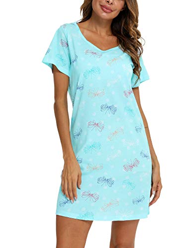 ENJOYNIGHT Women's Sleepwear Cotton Sleep Tee Short Sleeves Print Sleepshirt (Medium, Flying)