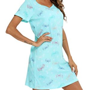 ENJOYNIGHT Women's Sleepwear Cotton Sleep Tee Short Sleeves Print Sleepshirt (Medium, Flying)