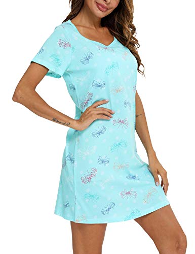 ENJOYNIGHT Women's Sleepwear Cotton Sleep Tee Short Sleeves Print Sleepshirt (Medium, Flying)