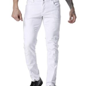 ZLZ Men's White Jeans Pants Slim Fit, Slightly Tapered Fashion Design Jeans Pants for Men Stretch Fit, Mens Trousers Size 34