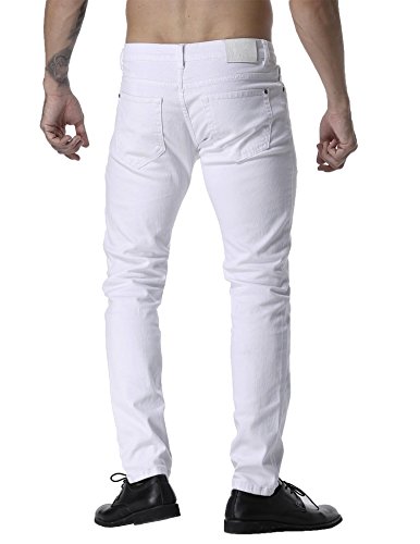 ZLZ Men's White Jeans Pants Slim Fit, Slightly Tapered Fashion Design Jeans Pants for Men Stretch Fit, Mens Trousers Size 34