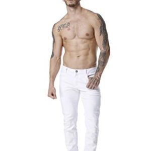 ZLZ Men's White Jeans Pants Slim Fit, Slightly Tapered Fashion Design Jeans Pants for Men Stretch Fit, Mens Trousers Size 34