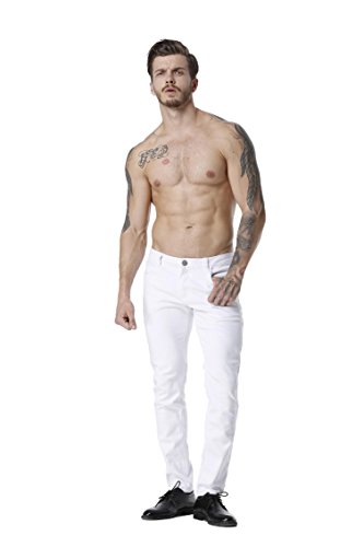 ZLZ Men's White Jeans Pants Slim Fit, Slightly Tapered Fashion Design Jeans Pants for Men Stretch Fit, Mens Trousers Size 34