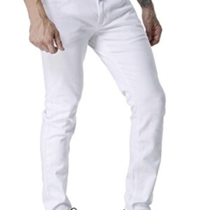 ZLZ Men's White Jeans Pants Slim Fit, Slightly Tapered Fashion Design Jeans Pants for Men Stretch Fit, Mens Trousers Size 34