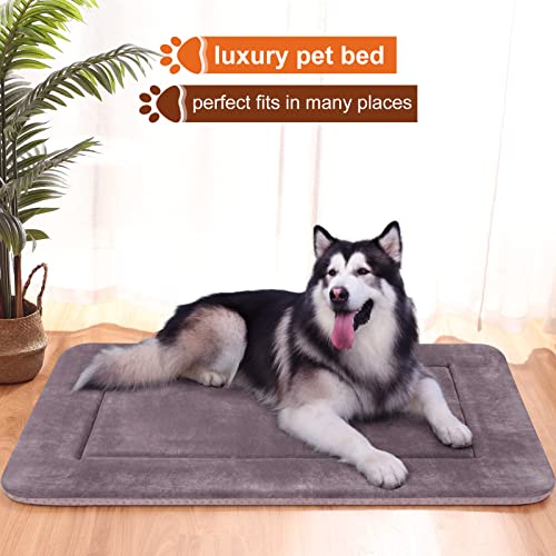 JoicyCo Large Dog Bed Crate Mat 42 in Washable Pet Beds Soft Dog Mattress Non-Slip Kennel Mats,Grey L