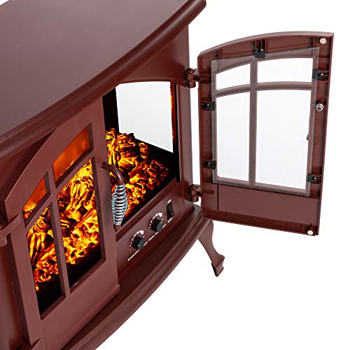 e-Flame USA Jasper Freestanding Electric Fireplace Stove Heater - Realistic 3-D Log and Fire Effect (Red)