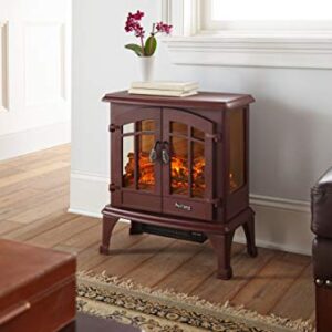 e-Flame USA Jasper Freestanding Electric Fireplace Stove Heater - Realistic 3-D Log and Fire Effect (Red)