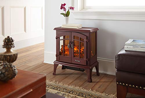 e-Flame USA Jasper Freestanding Electric Fireplace Stove Heater - Realistic 3-D Log and Fire Effect (Red)