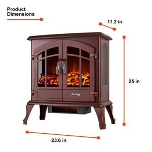 e-Flame USA Jasper Freestanding Electric Fireplace Stove Heater - Realistic 3-D Log and Fire Effect (Red)