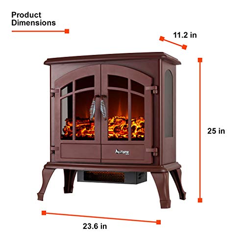 e-Flame USA Jasper Freestanding Electric Fireplace Stove Heater - Realistic 3-D Log and Fire Effect (Red)