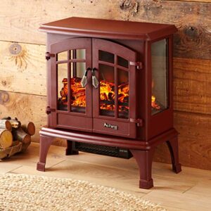 e-Flame USA Jasper Freestanding Electric Fireplace Stove Heater - Realistic 3-D Log and Fire Effect (Red)