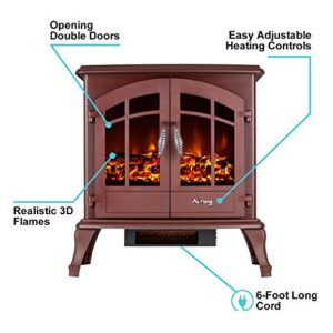 e-Flame USA Jasper Freestanding Electric Fireplace Stove Heater - Realistic 3-D Log and Fire Effect (Red)