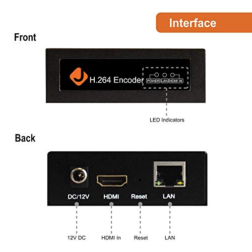 J-Tech Digital H.264 IPTV HDMI Video Encoder 1080P 60Hz for Live Stream Broadcast on YouTube, Facebook, Twitch, Supports RTSP, RTP, RTMPS, RTMP, HTTP, UDP, ONVIF Control App Available