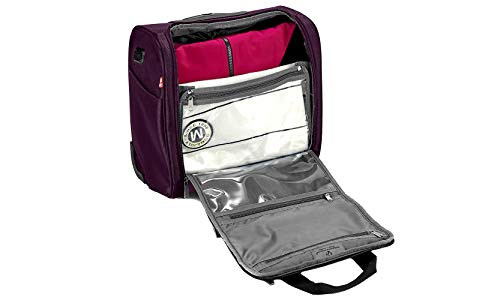 TPRC 15-Inch Smart Under Seat Carry-On Luggage with USB Charging Port, Telescoping Handles, Purple, Underseater