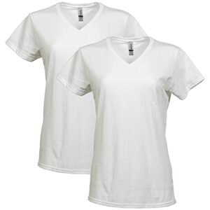 gildan women's heavy cotton v-neck t-shirt, 2-pack, white, x-large