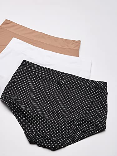 Warner's womens Blissful Benefits No Muffin 3 Pack Panty Briefs, White/Toasted Almond/Black Pin Dot Print, Medium US