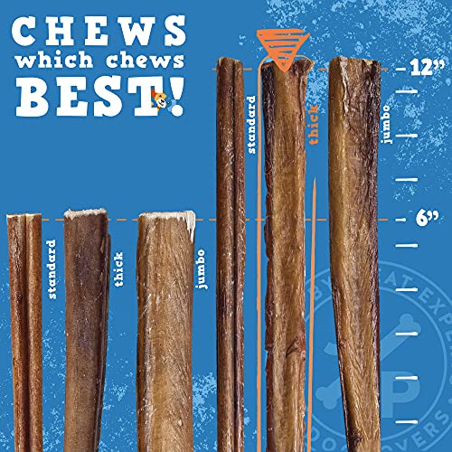 Jack&Pup 12-inch Premium Grade Odor Free Bully Sticks Dog Treats [Thick-Size] 12” Long All Natural Gourmet Dog Treat Chews – Fresh and Savory Beef Flavor – 30% Longer Lasting (3 Ct)