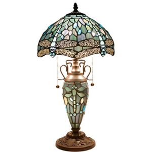 WERFACTORY Tiffany Lamp Shade Replacement 12X6 Inch Sea Blue Stained Glass Dragonfly Style Lampshade Only with Cap fit for Table lamp Pendant Light Ceiling Fixture (Part Not Included) S147 Series