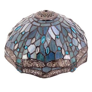 WERFACTORY Tiffany Lamp Shade Replacement 12X6 Inch Sea Blue Stained Glass Dragonfly Style Lampshade Only with Cap fit for Table lamp Pendant Light Ceiling Fixture (Part Not Included) S147 Series