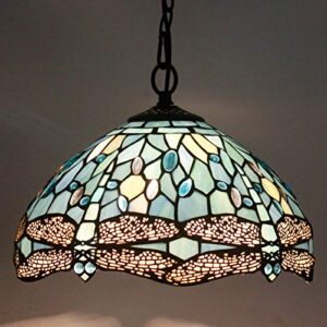 WERFACTORY Tiffany Lamp Shade Replacement 12X6 Inch Sea Blue Stained Glass Dragonfly Style Lampshade Only with Cap fit for Table lamp Pendant Light Ceiling Fixture (Part Not Included) S147 Series