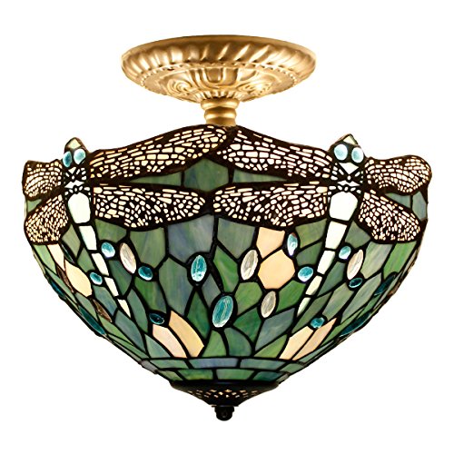 WERFACTORY Tiffany Lamp Shade Replacement 12X6 Inch Sea Blue Stained Glass Dragonfly Style Lampshade Only with Cap fit for Table lamp Pendant Light Ceiling Fixture (Part Not Included) S147 Series