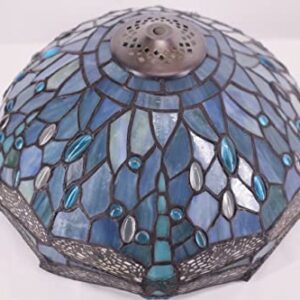 WERFACTORY Tiffany Lamp Shade Replacement 12X6 Inch Sea Blue Stained Glass Dragonfly Style Lampshade Only with Cap fit for Table lamp Pendant Light Ceiling Fixture (Part Not Included) S147 Series