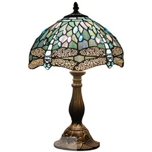 WERFACTORY Tiffany Lamp Shade Replacement 12X6 Inch Sea Blue Stained Glass Dragonfly Style Lampshade Only with Cap fit for Table lamp Pendant Light Ceiling Fixture (Part Not Included) S147 Series