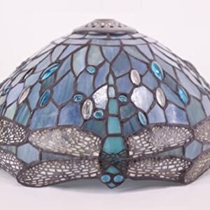 WERFACTORY Tiffany Lamp Shade Replacement 12X6 Inch Sea Blue Stained Glass Dragonfly Style Lampshade Only with Cap fit for Table lamp Pendant Light Ceiling Fixture (Part Not Included) S147 Series