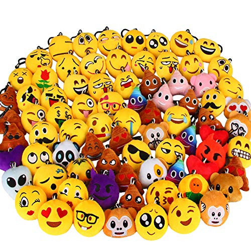 Dreampark 80 Pack Mini Emoticon Keychain Plush, Party Favors for Kids, Valentine's Day Gifts/Birthday Party Supplies, Emoticon Gifts Toys Carnival Prizes for Kids 2" Set of 80