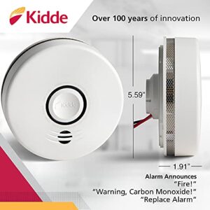 Kidde Wireless Hardwired Smoke Detector, 10-Year Battery Backup, Voice Alerts, Photoelectric Sensor Wire-Free Interconnect Combination Alarm