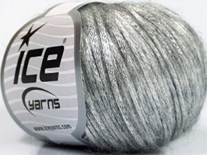 rock star, silver gray, metallic shine, soft nylon merino wool acrylic blend yarn, 50 gram