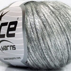 Rock Star, Silver Gray, Metallic Shine, Soft Nylon Merino Wool Acrylic Blend Yarn, 50 Gram