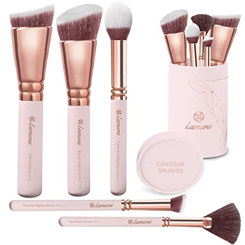 Pro Face Contour Brush Set - Synthetic Contouring Sculpting and Highlighting Kit - Cream Blush Powder Flat Nose Cheek Round Small Angled Fan Tapered Precision Kabuki Foundation Makeup Brushes