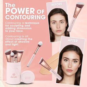 Pro Face Contour Brush Set - Synthetic Contouring Sculpting and Highlighting Kit - Cream Blush Powder Flat Nose Cheek Round Small Angled Fan Tapered Precision Kabuki Foundation Makeup Brushes