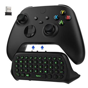 moko green backlight keyboard for xbox one controller, xbox series x/s, wireless gaming chatpad keypad with usb receiver&3.5mm audio jack, xbox accessories for xbox one/one s/elite/2 controller, black