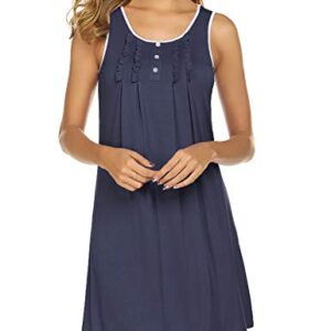 HOTOUCH Womens Nightgowns Sleeveless Sleepshirt Short Nightie Soft Sleep Night Shirts Soft Sleepwear Gowns Navy Blue L