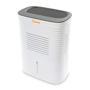 crane dehumidifier, compact portable design, effective moisture removal up to 300 sq. feet, 0.5 gallon – 2 liter water tank, white