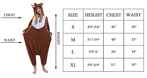 NEWCOSPLAY Unisex Adult Coffee Reindeer Onesie Plush One Piece Pajamas Christmas Costume(Small, Coffee Reindeer)