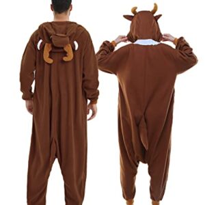 NEWCOSPLAY Unisex Adult Coffee Reindeer Onesie Plush One Piece Pajamas Christmas Costume(Small, Coffee Reindeer)