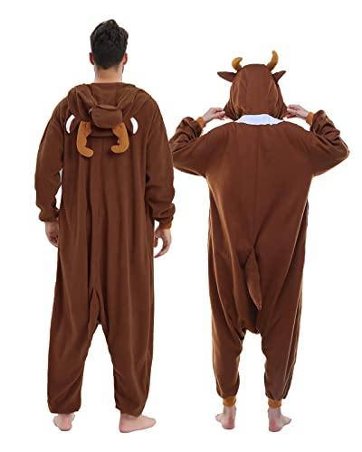 NEWCOSPLAY Unisex Adult Coffee Reindeer Onesie Plush One Piece Pajamas Christmas Costume(Small, Coffee Reindeer)