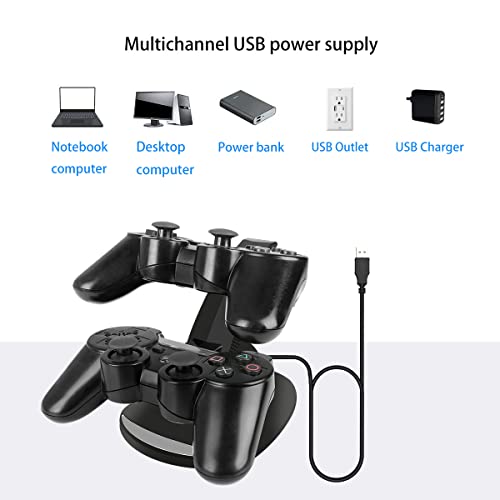 VSEER PS3 Controller Charger, Dual Console Charger Charging Docking Station Stand for PS3 with LED Indicators, Black