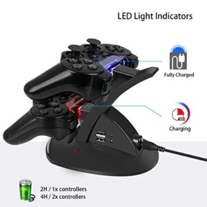 VSEER PS3 Controller Charger, Dual Console Charger Charging Docking Station Stand for PS3 with LED Indicators, Black