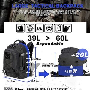 WolfWarriorX Tactical Backpack for men Military Army Expandable 3 Day Pack for Camping Hiking