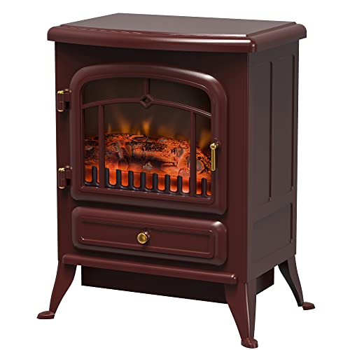 HOMCOM 22" Electric Fireplace Heater, Fireplace Stove with Realistic LED Flames and Logs, and Overheating Protection, 750W/1500W, Red