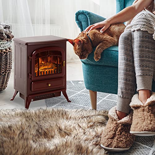 HOMCOM 22" Electric Fireplace Heater, Fireplace Stove with Realistic LED Flames and Logs, and Overheating Protection, 750W/1500W, Red